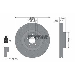 TEXTAR Bremsscheibe PRO+ vorne rechts links Gelocht 360mm für MERCEDES-BENZ A1724210600 1724210600 2214211812 92120305