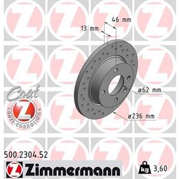 Zimmermann Bremsscheibe SPORT COAT Z vorne rechts links Gelocht 236mm f&uuml;r VAG 002415019 6U0698101 6U0615301 500.2304.52