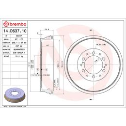 Brembo Bremstrommel hinten rechts links f&uuml;r TOYOTA 424310K130 424310K120 14.D637.10