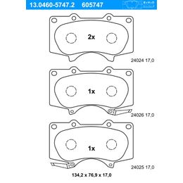 ATE Bremsbelagsatz, Scheibenbremse vorne rechts links f&uuml;r MITSUBISHI LEXUS TOYOTA 04465-0K090 04465-35290 4605A472 13.0460-5747.2