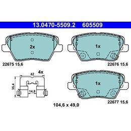 ATE Bremsbelagsatz, Scheibenbremse hinten rechts links mit Zubehör für HYUNDAI KIA 58302-G4A30 13.0470-5509.2