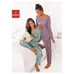 Pyjama Vivance DREAMS, Damen, Gr. 32/34, bunt (mint, lila), Single Jersey, Obermaterial: 100% Baumwolle, gemustert, lang, Homewear-Sets Pyjama, mit Sternenprint