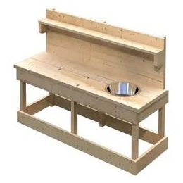 Outdoor-Spielküche Konifera "Joni", beige (braun), Spielküchen, KinderB:119,5cm H:86cm T:44cm, Edelstahl, Holz, BxT: 119x44 cm, inkl. Topfset, B:119,5cm H:86cm T:44cm