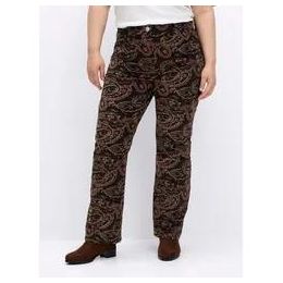 Samthose sheego BY JOE BROWNS, Damen, Gr. 58, Normalgrößen, braun, bedruckt, 97% Baumwolle, 3% Elasthan, Paisley, bedruckt, gemustert, mehrfarbig, Hosen