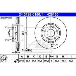 ATE Bremsensatz-Vorderachse Standard Disc / Ceramic Bremsensatz, Scheibenbremse vorne rechts links belüftet 280mm für HYUNDAI KIA 58101-1HA10 58101-1H