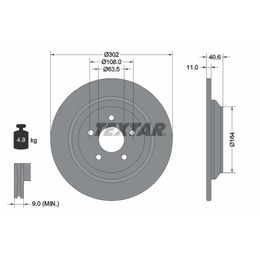 TEXTAR Bremsscheibe PRO hinten rechts links voll 302mm für FORD 2210993 1936154 G1FY2A315AA 92292403
