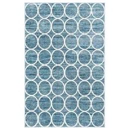 Teppich "Titan Trellis, LAGERR&Auml;UMUNG", blau (blau, elfenbeinfarben), B:152cm H:13mm L:244cm, Polypropylen (PP), MyFlair M&Ouml;BEL & ACCESSOIRES, Teppiche, Teppich, Kurzflor, gewebt, modernes Design, Motiv Kreise