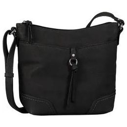 Umhängetasche Tom Tailor "Imeri", Damen, Gr. B/H/T: 28cm x 25cm x 8,5cm, schwarz, Polyurethan, Polyurethan (PU), Taschen, weiches Lederimitat mit 2-tone-Effekt, Ziernähten und Dekoanhänger