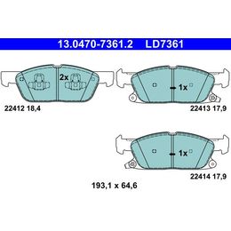 ATE Bremsbelagsatz, Scheibenbremse vorne rechts links f&uuml;r FORD 2404736 KTLX61-2K021-CYC 13.0470-7361.2