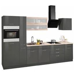 Küchenzeile KOCHSTATION "KS-Utah", grau (küche: grau, korpus: graphit, arbeitsplatte: eiche sonoma), B:320cm T:60cm, Komplettküchen-Sets, mit E-Geräten, Breite 320 cm