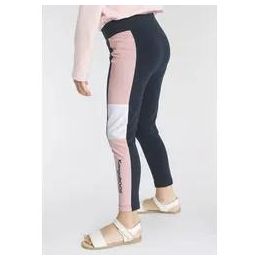 Leggings Kangaroos "Colorblocking Leggings f&uuml;r kleine M&auml;dchen", M&auml;dchen, Gr. 116/122, N-Gr, blau (marine, rosa), Jersey, Obermaterial: 95% Baumwolle, 5% Elasthan, bedruckt, mehrfarbig, eng lang, Hosen Leggings, mit breitem B&uuml;ndchen und Logoprint