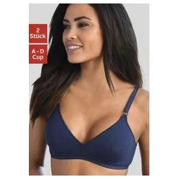 Bralette-BH Petite Fleur, Damen, Gr. 75, Cup B, blau (marine, wei&szlig;), Jersey, Obermaterial: 95% Baumwolle, 5% Elasthan, Basic, BHs BH-Set Bralette B&uuml;gelloser-BH, ohne B&uuml;gel, Baumwollqualit&auml;t, Packung