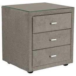 Nachttisch Alina "Elsa", braun (hellbraun gcp 42), B:50cm H:55cm T:45cm, Chenille GCP (100% Polyester), Tische, Nachttisch Kommode, mit Glasplatte