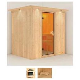 Sauna Karibu "Finja", beige (naturbelassen), ohne Ofen, (ohne Ofen), Saunen, ohne Ofen