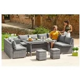 Gartenlounge-Set Konifera "Kalamos", grau (grau,), Polyrattan, Sitzmöbel-Sets, Gartenmöbel-Set, Polyrattan, Aluminium, 10 Personen, individuell aufstellbar