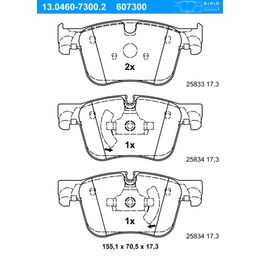 ATE Bremsbelagsatz, Scheibenbremse vorne rechts links f&uuml;r PEUGEOT CITRO&Euml;N 1612412380 1609898580 13.0460-7300.2