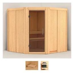 Sauna Karibu "Jarin", beige (naturbelassen), ohne Ofen, (ohne Ofen), Saunen, ohne Ofen