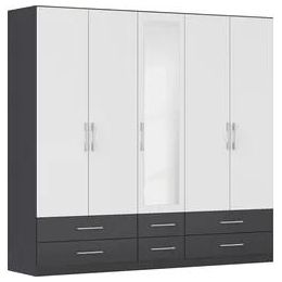 Kleiderschrank Rauch "Schrank Garderobe W&auml;scheschrank HERSBRUCK in 2 Breiten", grau (graumetallic, alpinwei&szlig;), B:226cm H:210cm T:54cm, Holzwerkstoff, Schr&auml;nke, Kleiderschrank, mit 6 gro&szlig;z&uuml;gigen Schubladen sowie Spiegelt&uuml;ren MADE IN GERMANY