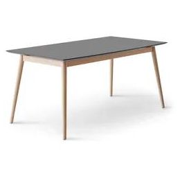 Esstisch HAMMEL FURNITURE "Meza Designtisch mit Auszugsfunktion und 2 Einlegeplatten", grau (graphit, naturfarben), B:165cm H:73,5cm T:90cm, Tischplatte: Graphit nanobehandeltes Fenix-Laminat (schwarzer Rand), Gestell: Weiß pigmentiertes Eiche;Mit nanobehandeltem Laminat, einer matten, seidigen Oberfläche, die Fingerabdrücke abweist und langlebig und hygienisch ist;Mit nanobehandeltem Laminat, ein