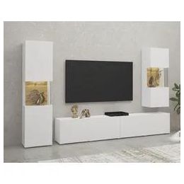 Wohnwand Inosign "Ava, Wohnzimmer-Set hängend/stehend montierbar, Vitrine, Lowboard", braun (weiß matt, eichefarben votan), Kastenmöbel-Sets, 3-tlg.