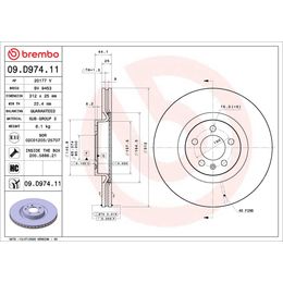 Brembo Bremsscheibe 09.D974.11 vorne rechts links innenbel&uuml;ftet 312mm f&uuml;r AUDI 2Q0615301J