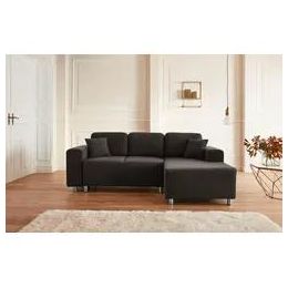 Ecksofa Home Affaire "Györ", grau, B:235cm H:88cm T:160cm, Microfaser (100% Polyester);Luxus-Microfaser Lederoptik (100% Polyester);Struktur (100% Polyester);Samtoptik (100% Polyester);Struktur weich (100% Polyester), Sofas, L-Form, wahlweise mit Bettfunktion und Bettkasten incl. 2 Zierkissen