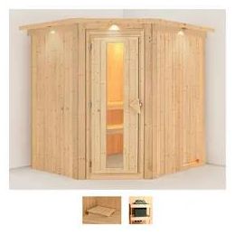 Sauna Karibu "Siirin", beige (naturbelassen), ohne Ofen, (ohne Ofen), Saunen, ohne Ofen