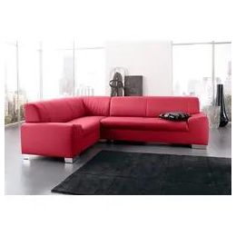Ecksofa DOMO collection "Alisson, zeitlose Optik, flache Armlehnen, L-Form", rot, B:249cm H:75cm T:181cm, Microfaser aus 100% Polyester;Softlux, das pflegeleichte Kunstleder aus 80% PVC, 18% Polyester und 2% Polyurethan;Strukturstoff aus 90% Polyester und 10% Polyacryl, Sofas, fester Sitzkomfort, wahlweise mit Bettfunktion