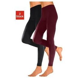 Thermoleggings Lavana, Damen, Gr. L (44/46), N-Gr, rot (weinrot, schwarz, schwarz), Jersey, Obermaterial: 66% Baumwolle, 30% Polyester, 4% Elasthan, unifarben, Basic, figurbetont lang, Hosen, innen leicht angeraut