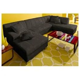 Wohnlandschaft DOMO collection "Turah moderne Steppung, incl. Zierkissen, auch in Leder", grau (anthrazit), B:297cm H:75cm T:82cm, Microfaser PRIMABELLE (100% Polyester);Struktur ( 85% Polyester, 15% Acryl);NaturLEDER (Echtes Rindsleder);Kunstleder SOFTLUX/Struktur ( 100% Polyester);Zierkissen: wie Oberstoff, Sofas, wahlweise mit Bettfunktion, B/T/H: 297/82/75 cm, U-Form