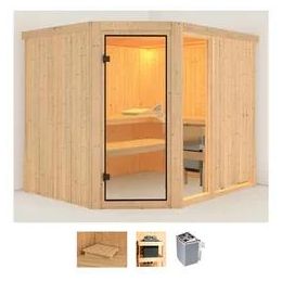 Sauna Karibu "Frigga 3", beige (naturbelassen), Saunaofen, integrierte Steuerung, 9 kW, Saunen, Ofen 9 kW integr. Strg