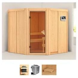 Sauna Karibu "Jarin", beige (naturbelassen), Bio-Kombiofen, externe Steuerung, 9 kW, Saunen, Ofen 9 kW Bio externe Strg easy