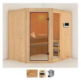 Sauna Karibu "Frigga 2", beige (naturbelassen), Saunaofen, externe Steuerung, 9 kW, Saunen, Ofen 9 KW externe Strg easy