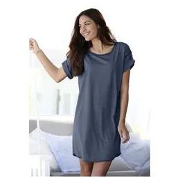 Sleepshirt Arizona, Damen, Gr. 36/38, N-Gr, blau (jeans, meliert), Single Jersey, Obermaterial: 60% Baumwolle, 40% Polyester, meliert, Basic, Basic ca. Mitte Oberschenkel, Rundhals, Krempel&auml;rmel,mit Knopf, Kleider Sleepshirt, mit Rundhalsausschnitt