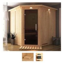 Sauna Karibu "Jarin", beige (naturbelassen), ohne Ofen, (ohne Ofen), Saunen, ohne Ofen