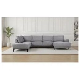 Wohnlandschaft Places of Style "XXL Sofa Oland, Struktur, Flachgewebe, Luxus-Microfaser, Boucle", grau (hellgrau), B:345cm H:85cm T:210cm, Struktur weich (100% Polyester);Luxus-Microfaser (100% Polyester);Webstoff (100% Polyester), Sofas, U-Form, 345 cm, Wellenunterfederung, Skandi-Design, Metallfüße