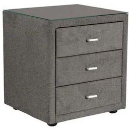 Nachttisch Alina "Elsa", braun (braungrau gcp 84), B:50cm H:55cm T:45cm, Chenille GCP (100% Polyester), Tische, Nachttisch Kommode, mit Glasplatte