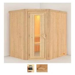 Sauna Karibu "Laila", beige (naturbelassen), ohne Ofen, (ohne Ofen), Saunen, ohne Ofen