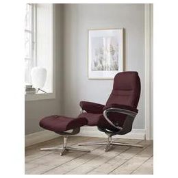 Relaxsessel stressless "Sunrise", grau (grau batick), B:83cm H:105cm T:74cm, Leder BATICK: BATICK ist ein leicht korrigiertes, durchgef&auml;rbtes und genarbtes M&ouml;belleder, bei dem die meisten Unebenheiten und Spuren in der Regel entfernt wurden., Sessel, Relaxsessel, mit Cross Base, Gr&ouml;&szlig;e S, M & L, Holzakzent Wenge