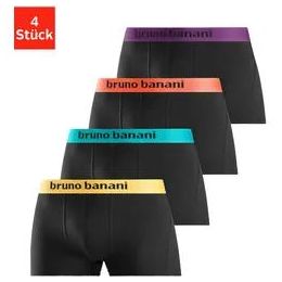 Boxer Bruno Banani "Boxershorts f&uuml;r Herren", Herren, Gr. XXL, 4 Stk., bunt (schwarz, orange, schwarz, t&uuml;rkis, schwarz, gelb, schwarz, lila), Jersey, Obermaterial: 95% Baumwolle, 5% Elasthan, unifarben, Unterhosen, mit farbigen Marken-Schriftzug am B&uuml;ndchen