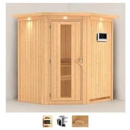 Sauna Karibu "Tomke", beige (naturbelassen), Saunaofen, externe Steuerung, 3,6 kW, Saunen, Ofen 3,6 kW externe Strg.easy