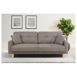 3-Sitzer Home Affaire "TRIPLO optionale Schlafsofa mit Bettkasten, Maße B/T/H: 215/100/89 cm", grau (taupe), B:215cm H:89cm T:100cm, Luxus-Microfaser weich (92% Polyester, 8% Nylon);Filzoptik ( 100% Polyester);Luxus-Microfaser Vintageoptik (100% Polyester), Sofas, Wahlweise Bettfunktion - Liegefläche 145x191 cm, Rücken-, Zierkissen
