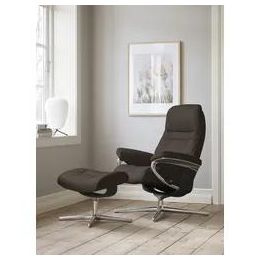 Relaxsessel stressless "Sunrise", braun (braun batick), B:83cm H:105cm T:74cm, Leder BATICK: BATICK ist ein leicht korrigiertes, durchgef&auml;rbtes und genarbtes M&ouml;belleder, bei dem die meisten Unebenheiten und Spuren in der Regel entfernt wurden., Sessel, Relaxsessel, mit Cross Base, Gr&ouml;&szlig;e S, M & L, Holzakzent Schwarz