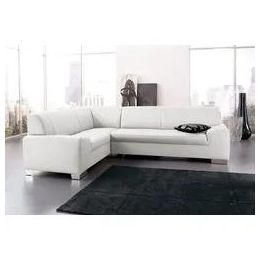 Ecksofa DOMO collection "Alisson, zeitlose Optik, flache Armlehnen, L-Form", weiß, B:249cm H:75cm T:181cm, Microfaser aus 100% Polyester;Softlux, das pflegeleichte Kunstleder aus 80% PVC, 18% Polyester und 2% Polyurethan;Strukturstoff aus 90% Polyester und 10% Polyacryl, Sofas, fester Sitzkomfort, wahlweise mit Bettfunktion