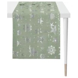 Tischläufer Apelt "9602 CHRISTMAS ELEGANCE, Weihnachtsdeko, Weihnachten", bunt (grün, silberfarben), B:48cm L:140cm, Polyester, Viskose, Tischdecken, Lurex-Jacquardgewebe