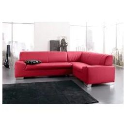 Ecksofa DOMO collection "Alisson, zeitlose Optik, flache Armlehnen, L-Form", rot, B:249cm H:75cm T:181cm, Microfaser aus 100% Polyester;Softlux, das pflegeleichte Kunstleder aus 80% PVC, 18% Polyester und 2% Polyurethan;Strukturstoff aus 90% Polyester und 10% Polyacryl, Sofas, fester Sitzkomfort, wahlweise mit Bettfunktion