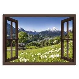 Wandbild Artland "Fensterblick Bayerischen Alpen", braun (farbe bild(er): braun), B:130cm H:90cm, Bilder, als Leinwandbild, Poster, Wandaufkleber in verschied. Gr&ouml;&szlig;en
