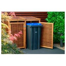 Mülltonnenbox Dobar, braun (braun, dunkelbraun), B:137cm H:132cm T:83cm, Holzwerkstoff, Aufbewahrungsboxen, 2x240l, BxTxH: 137x83x132 cm