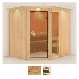 Sauna Karibu "Frigga 2", beige (naturbelassen), ohne Ofen, (ohne Ofen), Saunen, ohne Ofen