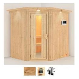 Sauna Karibu "Laila", beige (naturbelassen), Saunaofen, externe Steuerung, 3,6 kW, Saunen, Ofen 3,6 kW externe Strg.easy